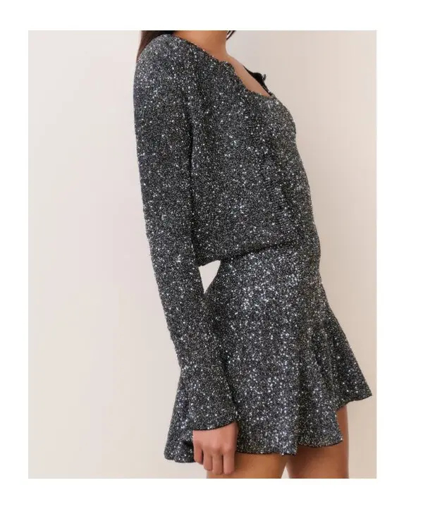LoveShackFancy Ferra Cropped Sparkle Cardigan - Black