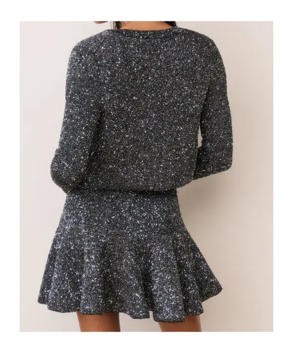 LoveShackFancy Ferra Cropped Sparkle Cardigan - Black