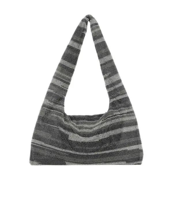 Kara Armpit Embellished Mesh Tote Bag - Black