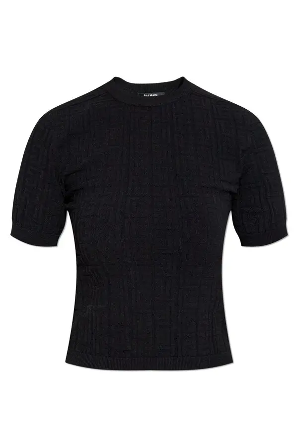 Balmain Emblem Patterned Cropped Top