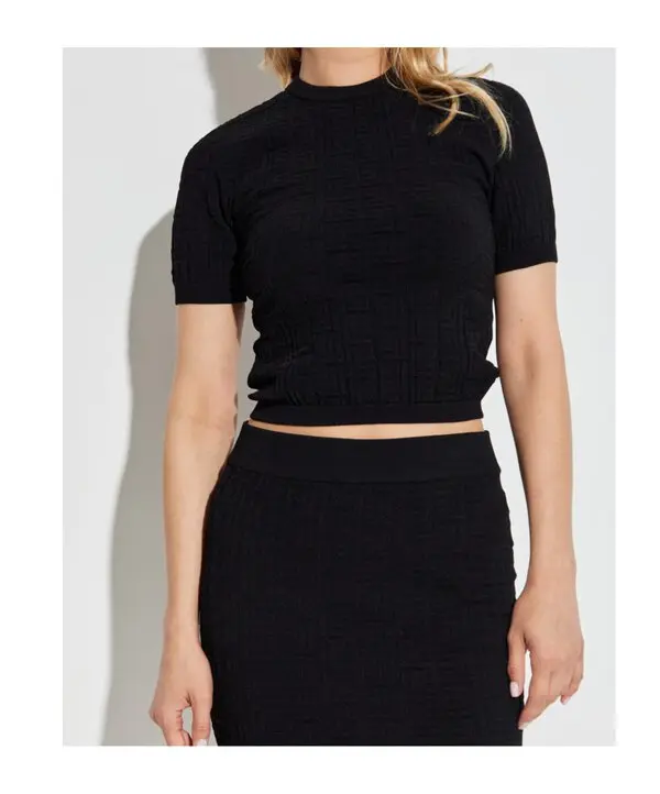 Balmain Emblem Patterned Cropped Top