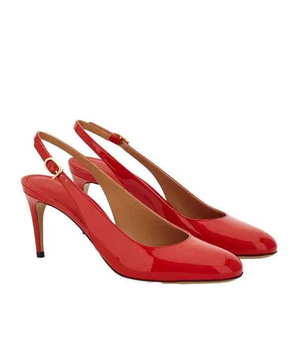 FERRAGAMO Patent Calfskin Slingback Heels - Flame Red