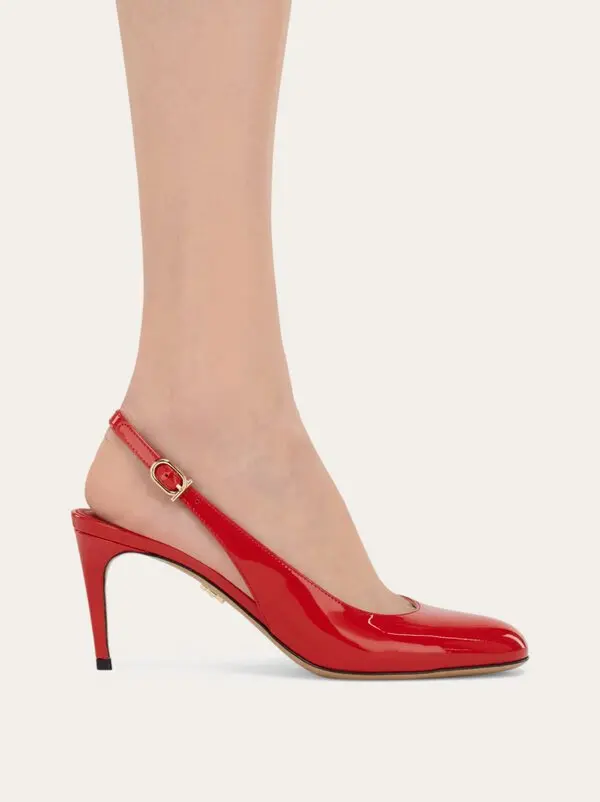 FERRAGAMO Patent Calfskin Slingback Heels - Flame Red