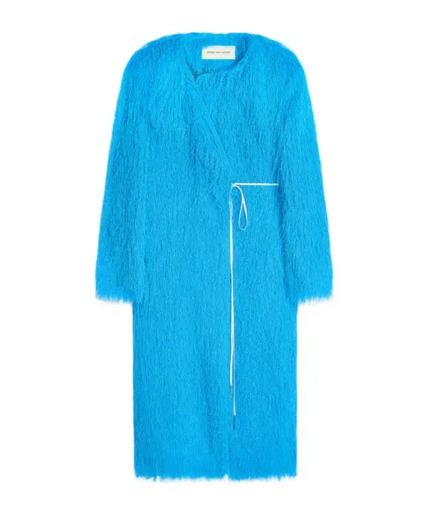Dries Van Noten Fringed V-neck Coat - Turquoise