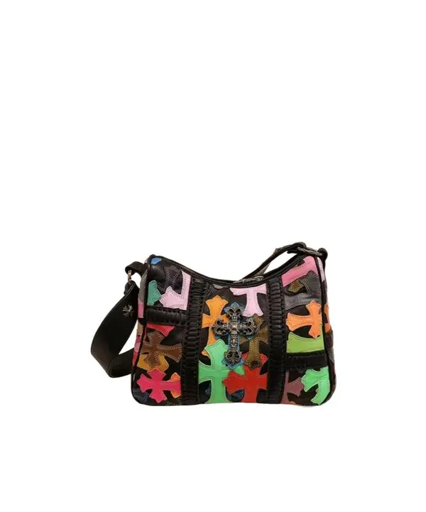 Chrome Hearts Leather Cross Applique Zipper Shoulder Bag