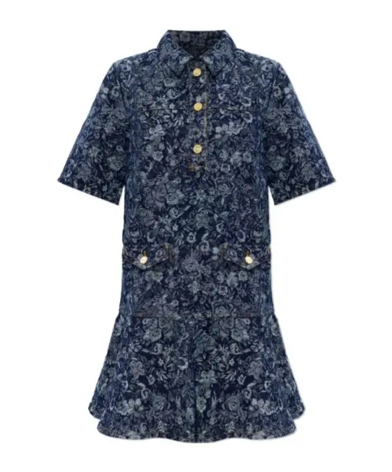 GANNI Denim Tapestry Dress - Blue