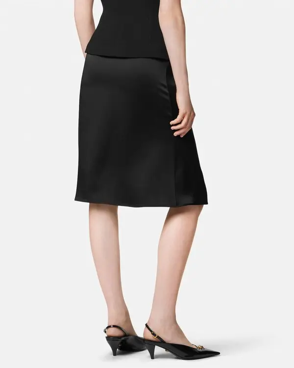 Versace High-waist Satin Midi Skirt With Medusa Hardware