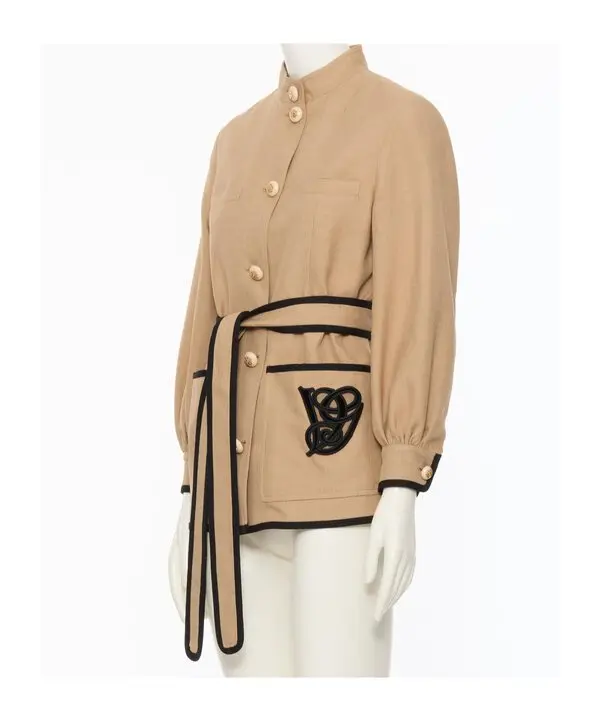 Valentino Garavani Belted Button-up Jacket With High Collar - Nude