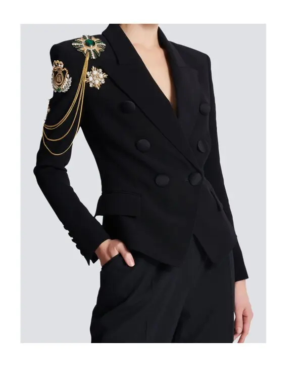 Balmain Embroidered Double-breasted Crepe Jacket With Crystal Embellishments