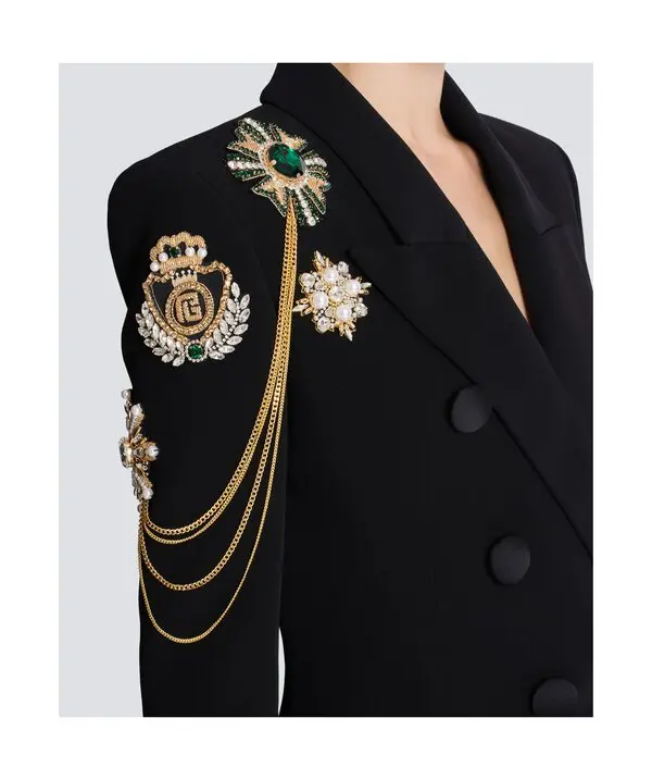 Balmain Embroidered Double-breasted Crepe Jacket With Crystal Embellishments