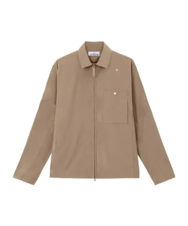 Stone Island Logo Embroidered Zipped Shirt - Ash Brown