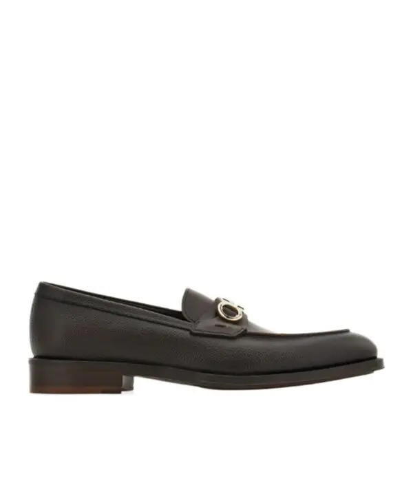 FERRAGAMO Gancini Ornament Moc Toe Loafers - Dark Brown