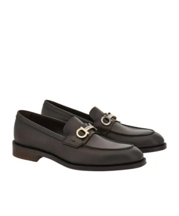 FERRAGAMO Gancini Ornament Moc Toe Loafers - Dark Brown