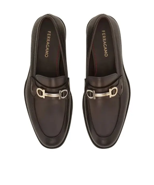 FERRAGAMO Gancini Ornament Moc Toe Loafers - Dark Brown