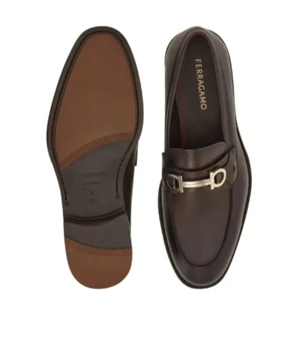 FERRAGAMO Gancini Ornament Moc Toe Loafers - Dark Brown
