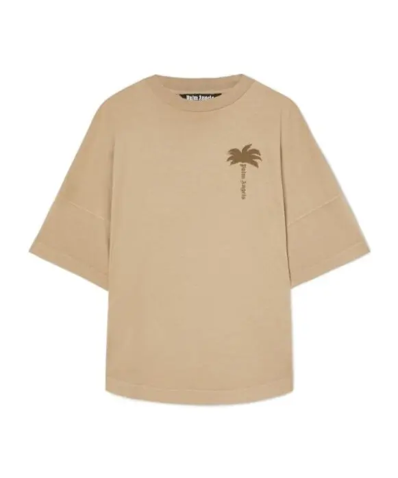 Palm Angels Logo Printed Crew Neck T-shirt - Beige