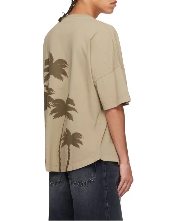 Palm Angels Logo Printed Crew Neck T-shirt - Beige