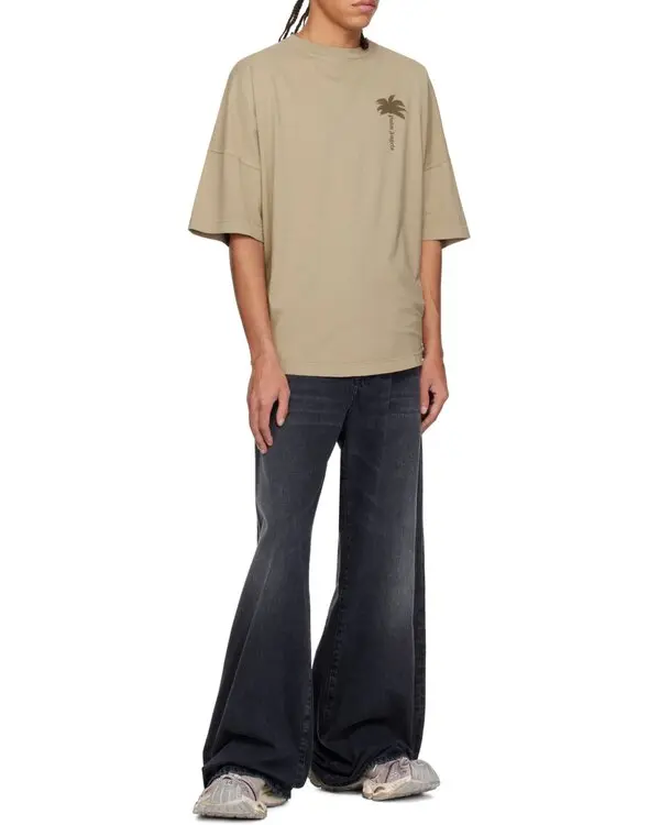 Palm Angels Logo Printed Crew Neck T-shirt - Beige