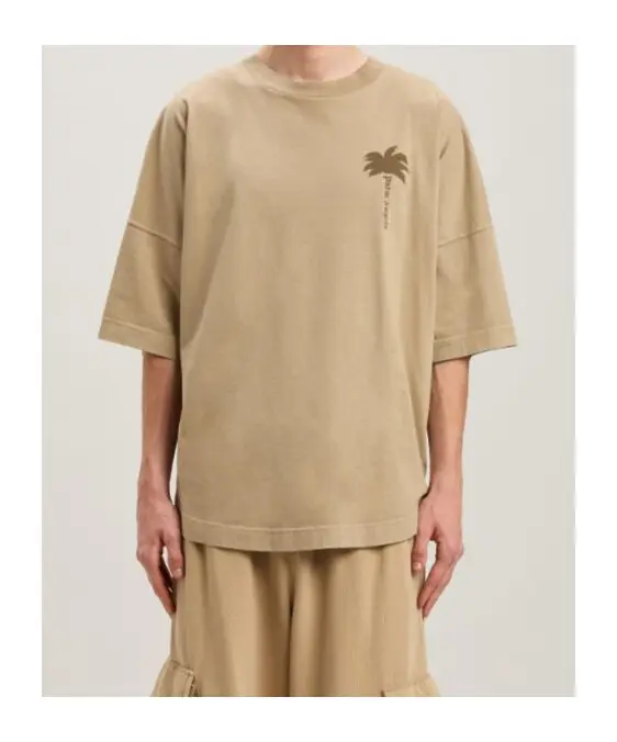 Palm Angels Logo Printed Crew Neck T-shirt - Beige