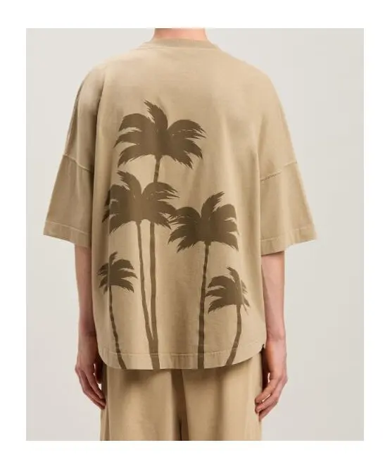 Palm Angels Logo Printed Crew Neck T-shirt - Beige