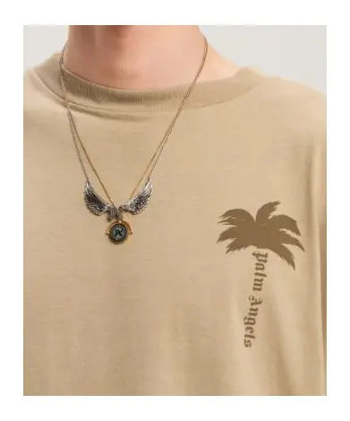 Palm Angels Logo Printed Crew Neck T-shirt - Beige