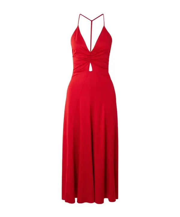 Victoria Beckham Satin Knit Plunge Neck Cutout Midi Dress - Red
