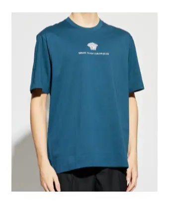 Versace Logo Embroidered Crewneck T-shirt - Blue