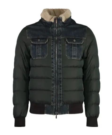 MOORER Horst Down Bomber Jacket With Denim Trim - Black