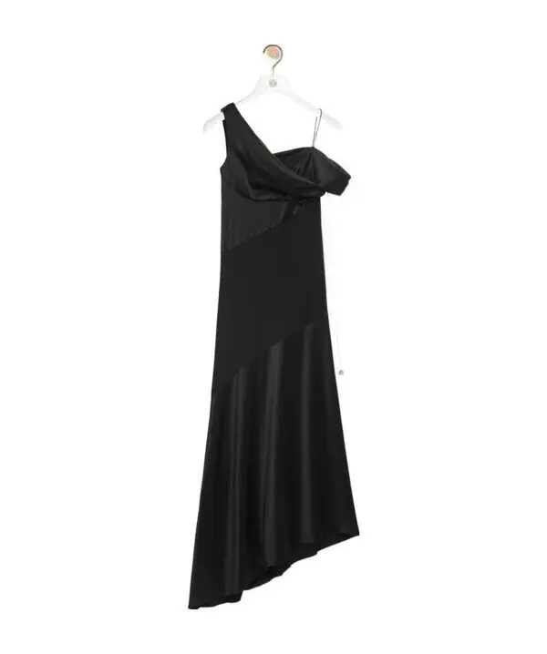 Loewe Draped Dress In Satin And Crepe Jersey - Black