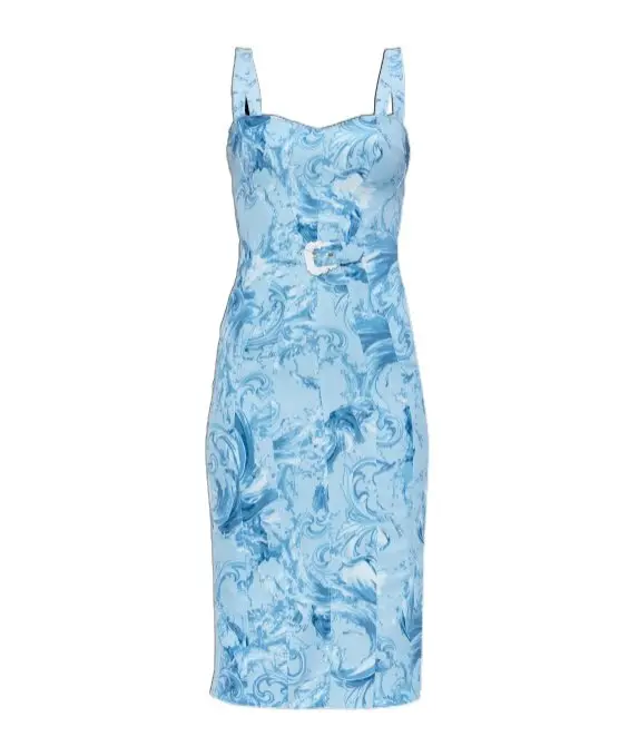 Versace Barocco Belted Midi Dress - Blue