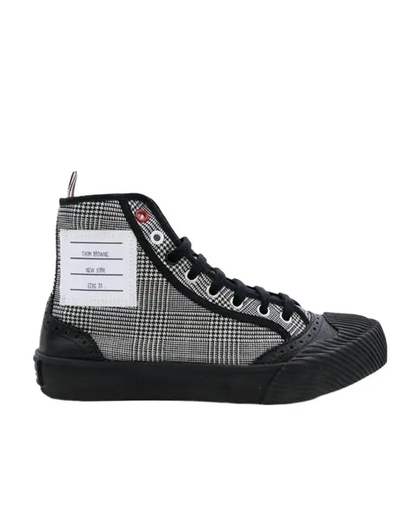 Thom Browne Checked Round Toe Lace-up Sneakers - Black