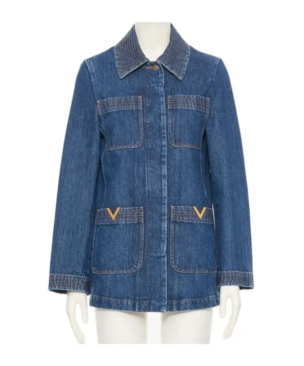 Valentino Garavani Logo Plaque Denim Jacket