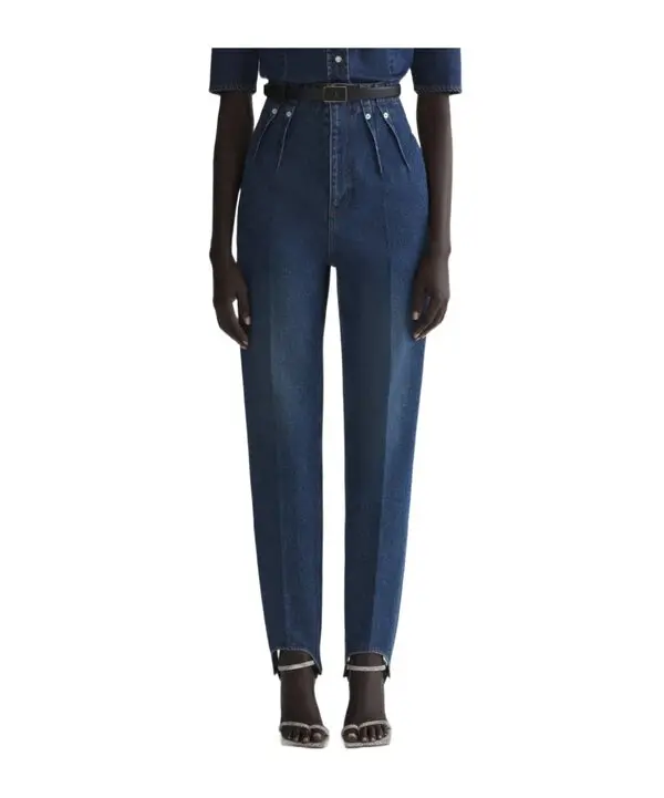 MUGLER Pleated Denim Cigarette Stirrup Trousers