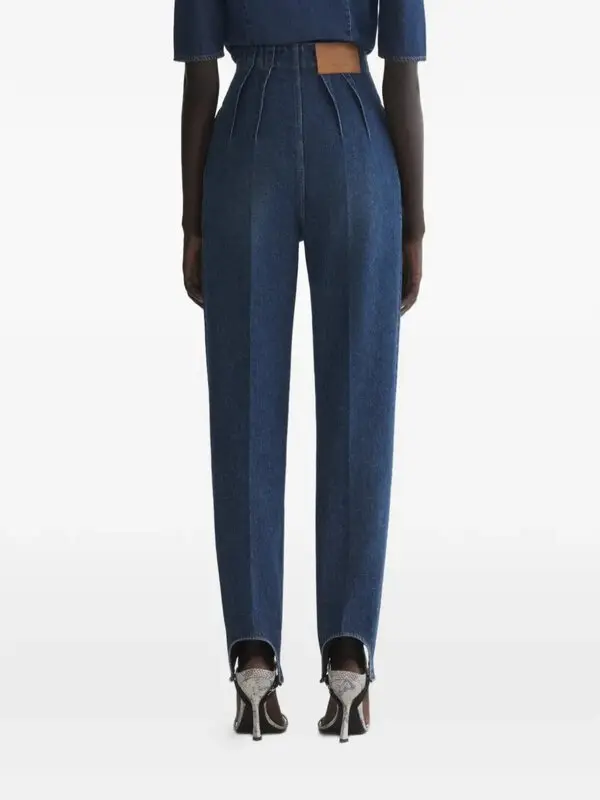 MUGLER Pleated Denim Cigarette Stirrup Trousers
