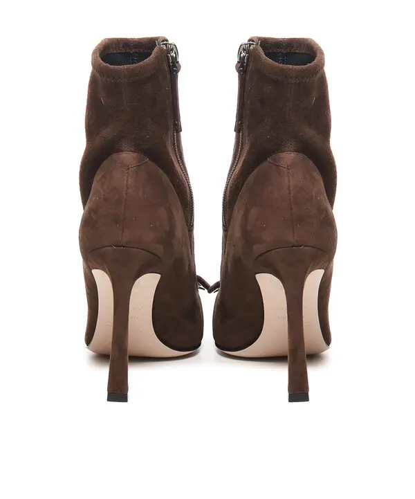 ROGER VIVIER Square Buckle Heeled Ankle Boots - Brown