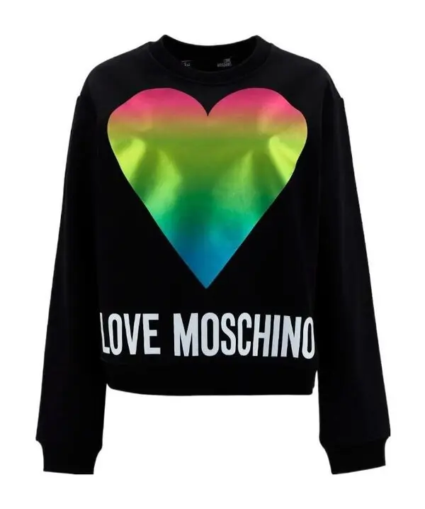 Moschino Rainbow Heart Print Cotton Sweatshirt - Black