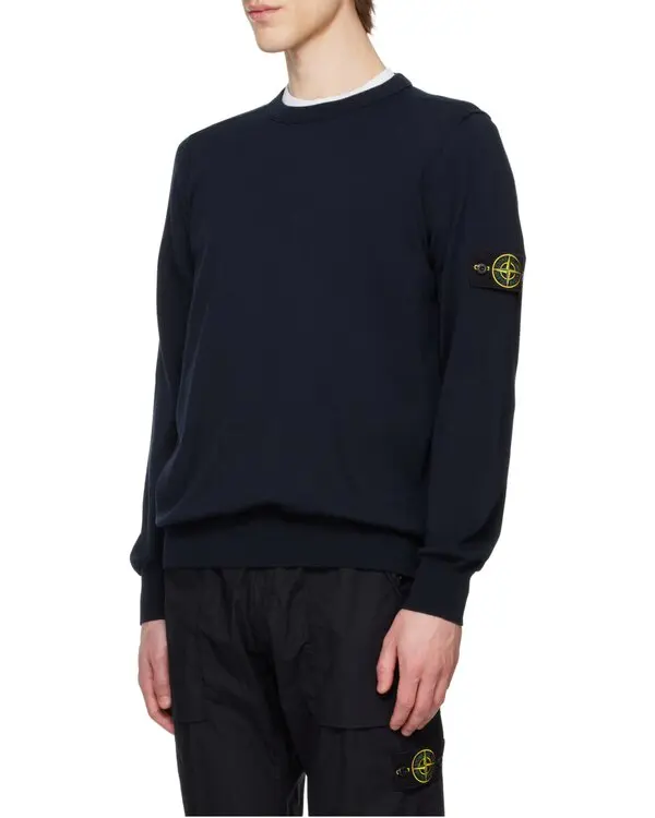 Stone Island Compass Patch Crewneck Jumper - Blue