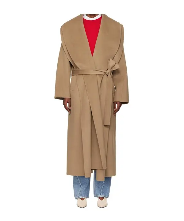 RÓHE Long Sleeve Shawl Collar Belted Coat