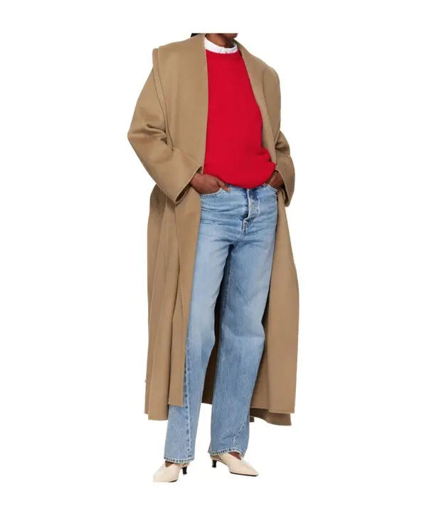 RÓHE Long Sleeve Shawl Collar Belted Coat - Camel