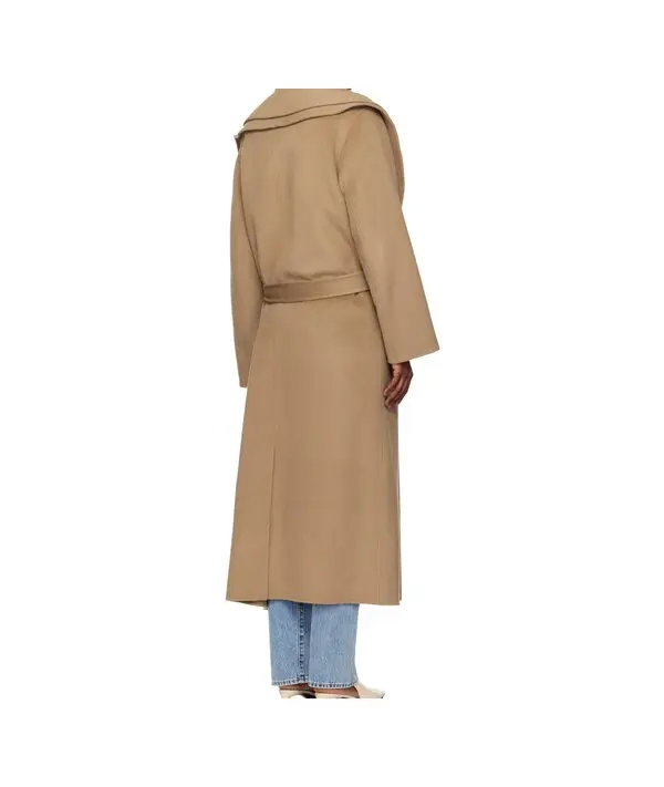 RÓHE Long Sleeve Shawl Collar Belted Coat - Camel