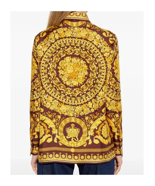 Versace Barocco Print Silk Shirt - Brown