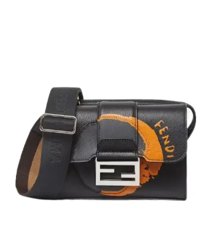 Fendi Leather Bag With Macro Dots Inlay - Black