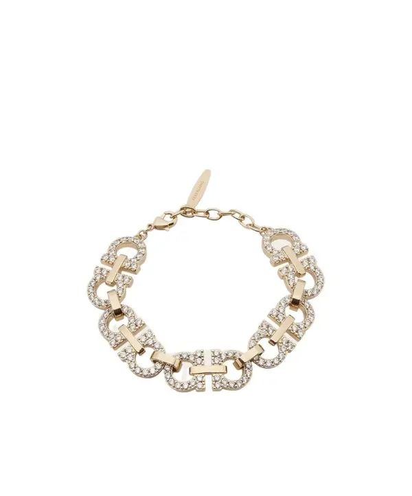 FERRAGAMO Crystal Embellished Gancini Link Bracelet - Gold