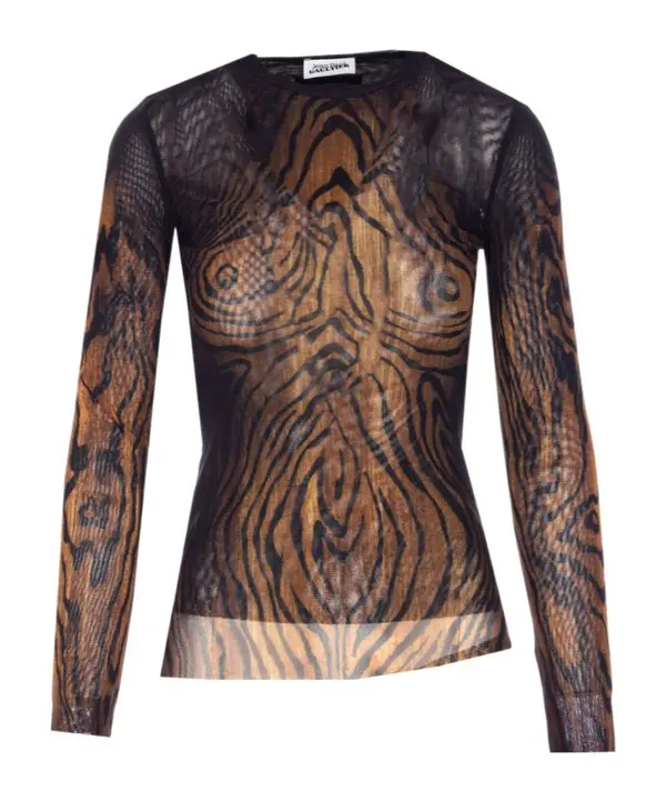JEAN PAUL GAULTIER Wood Print Tulle Top - Black