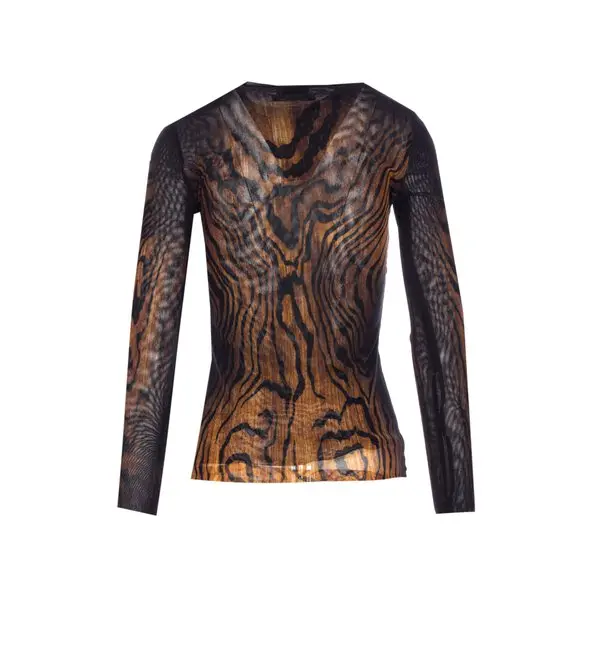 JEAN PAUL GAULTIER Wood Print Tulle Top - Black