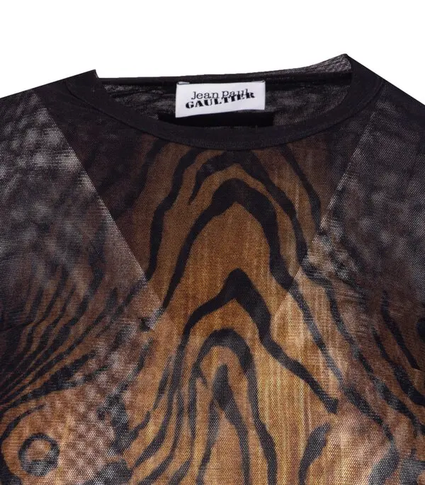 JEAN PAUL GAULTIER Wood Print Tulle Top - Black