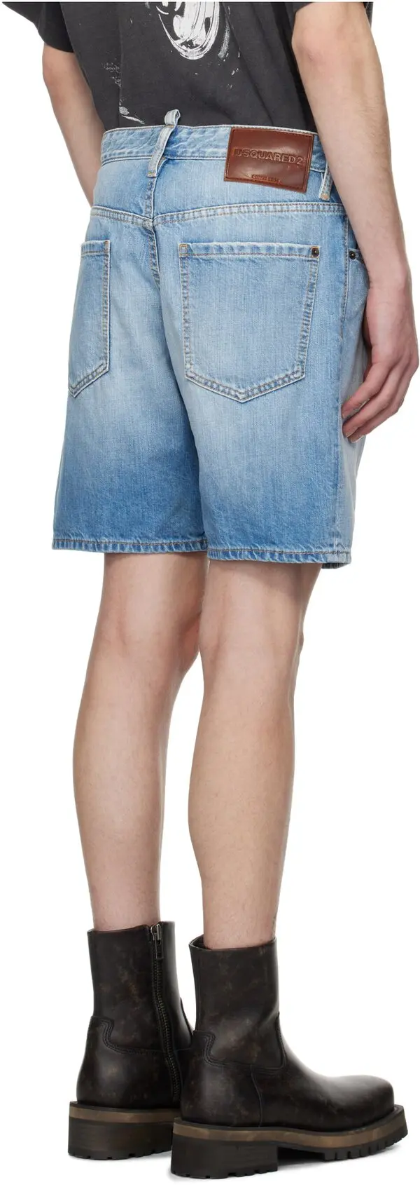 Dsquared2 Logo Patch Denim Shorts - Light Blue