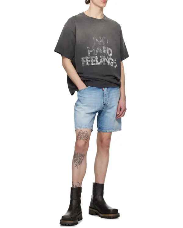 Dsquared2 Logo Patch Denim Shorts - Light Blue
