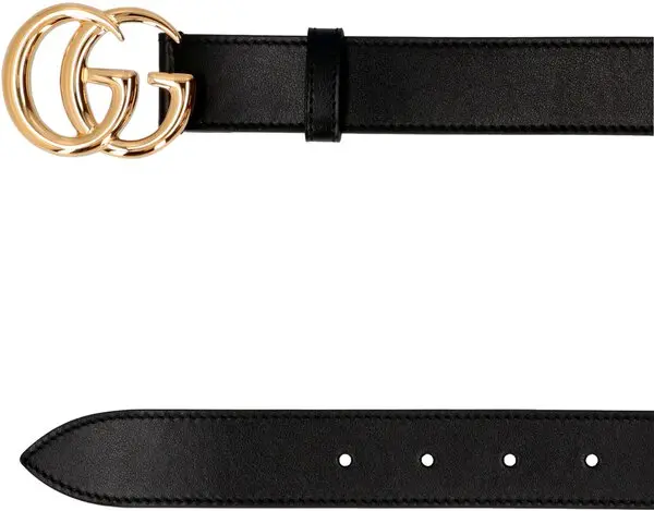 Gucci Gg Marmont Belt With Double G Buckle - Black