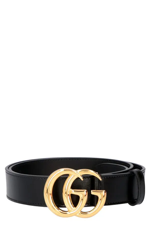 Gucci Gg Marmont Belt With Double G Buckle - Black